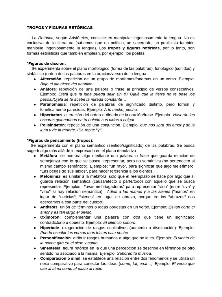 Tropos y Figuras Retóricas Explicados | PDF | Palabra | Metáfora