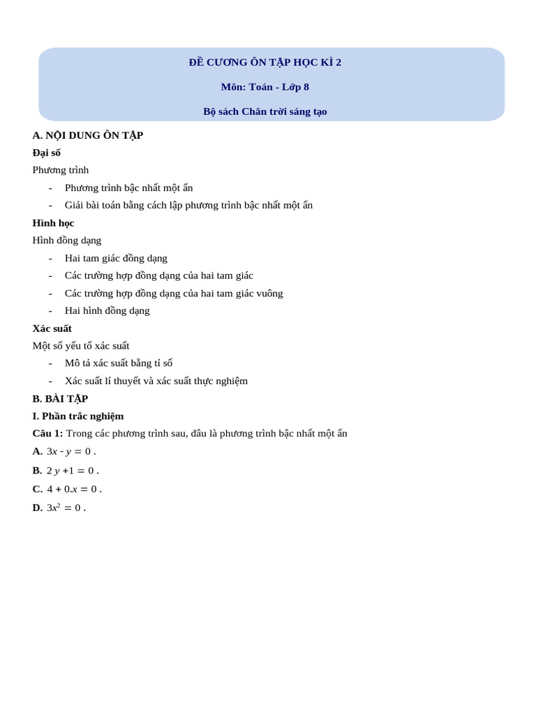De Cuong on Tap Hk2 Toan 8 Chan Troi Sang Tao Co Dap an 1712652885 (1) | PDF