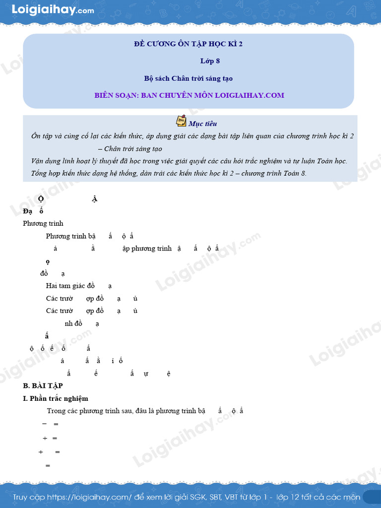 De Cuong On Tap Hk2 Toan 8 Chan Troi Sang Tao Co Dap An 1712652885 | PDF