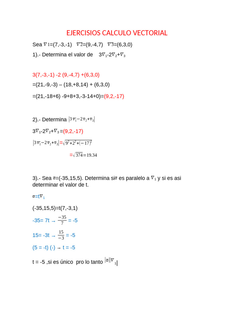 Ejercicios de Cálculo Vectorial | PDF | Cálculo vectorial | Geometría ...