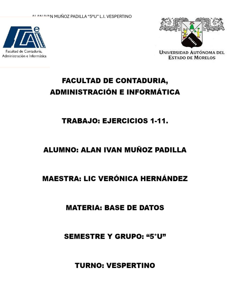 Base de Datos Ejercicios 1-11 | PDF