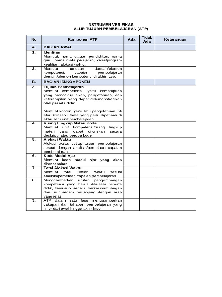 Instrumen Verifikasi Atp Dan Modul Ajar | PDF