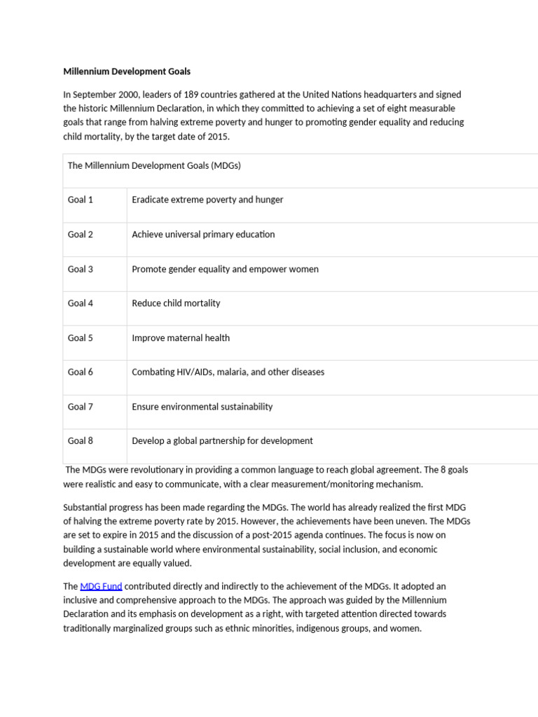 Millennium Development Goals | PDF | Millennium Development Goals | Economic Development