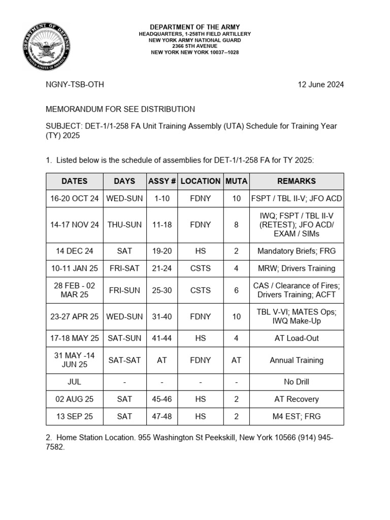 1-258 FA TY-25 IDT Schedule (DET-1)_20240612 | PDF
