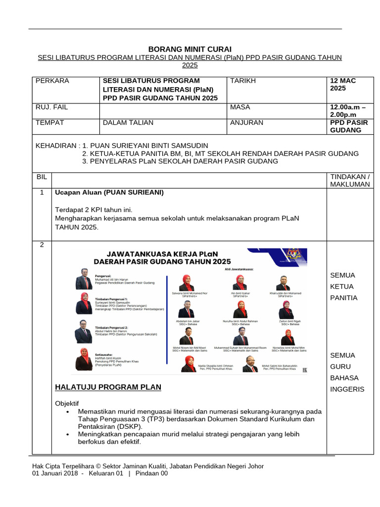 MINIT CURAI PLaN 2025 | PDF