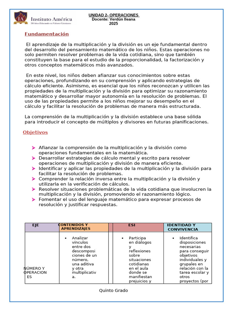 Unidad 2 - Operaciones-5to | PDF | Matemáticas | Pensamiento