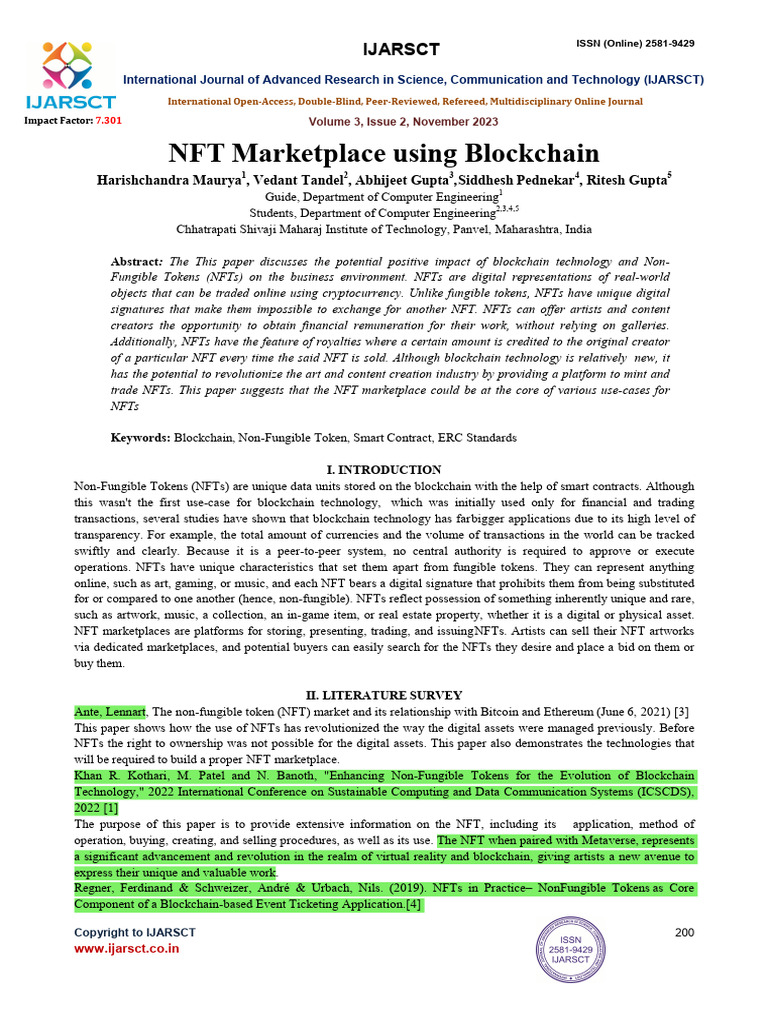 NFT Marketplace Using Blockchain | PDF