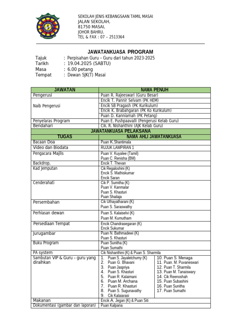 Ajk Kerja Persaraan (School) | PDF