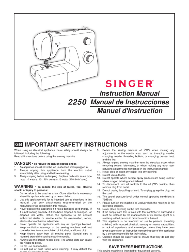 Manual de Máquina Singer Tradition 2250 | PDF | Conector eléctrico ...