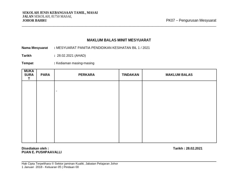 Maklum Balas Minit Mesy | PDF