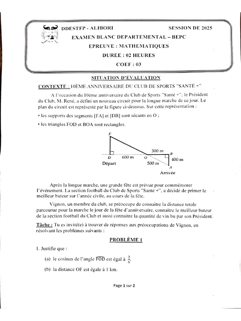 EBD Ali Maths BEPC 2025 | PDF