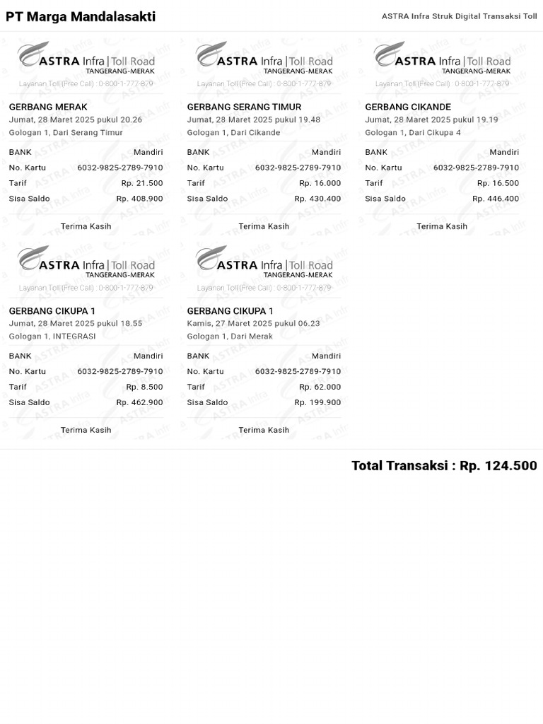 ASTRA Infra Struk Digital Transaksi Toll - 202532920467 | PDF
