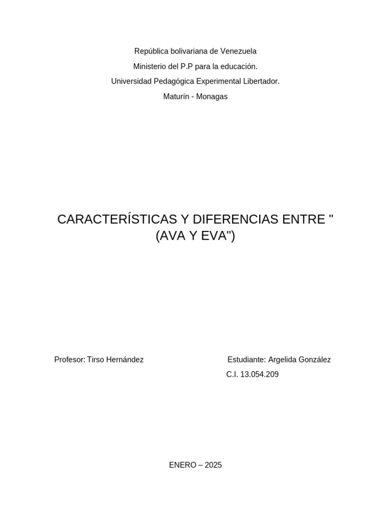 Características y Diferencias Entre (Ava y Eva) | PDF | Pedagogía | Tecnologia Educacional