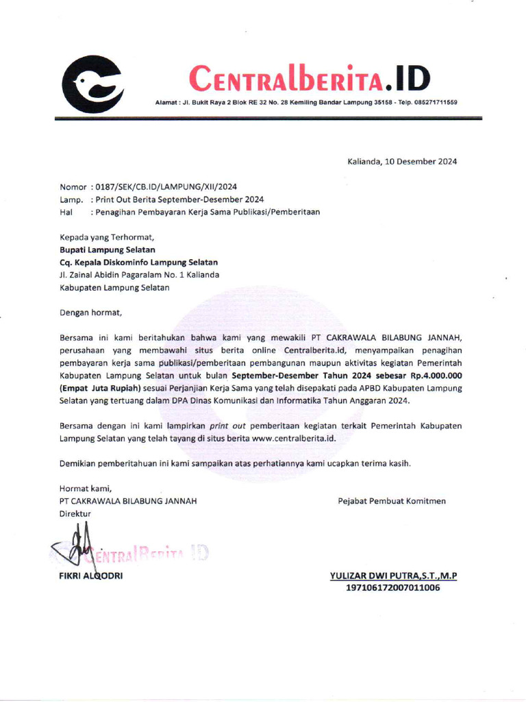 Surat Tagihan Central Berita - Id Sep-Des | PDF