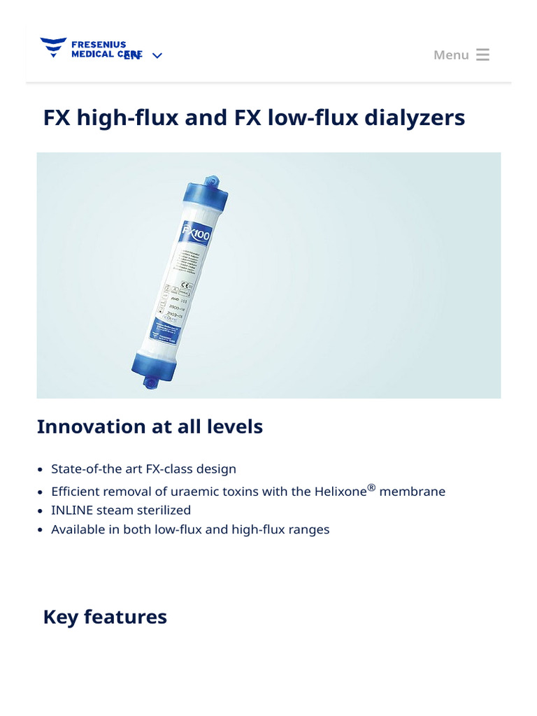 FX High-Flux and Low-Flux Dialyzers | PDF | Hemodialysis ...
