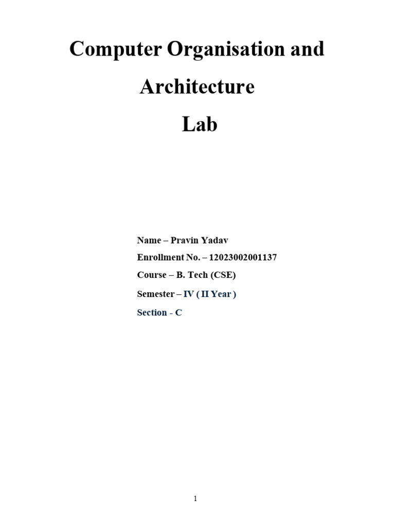 Coa_lab_work_Pravin_Yadav | PDF | Vhdl | Computer Programming