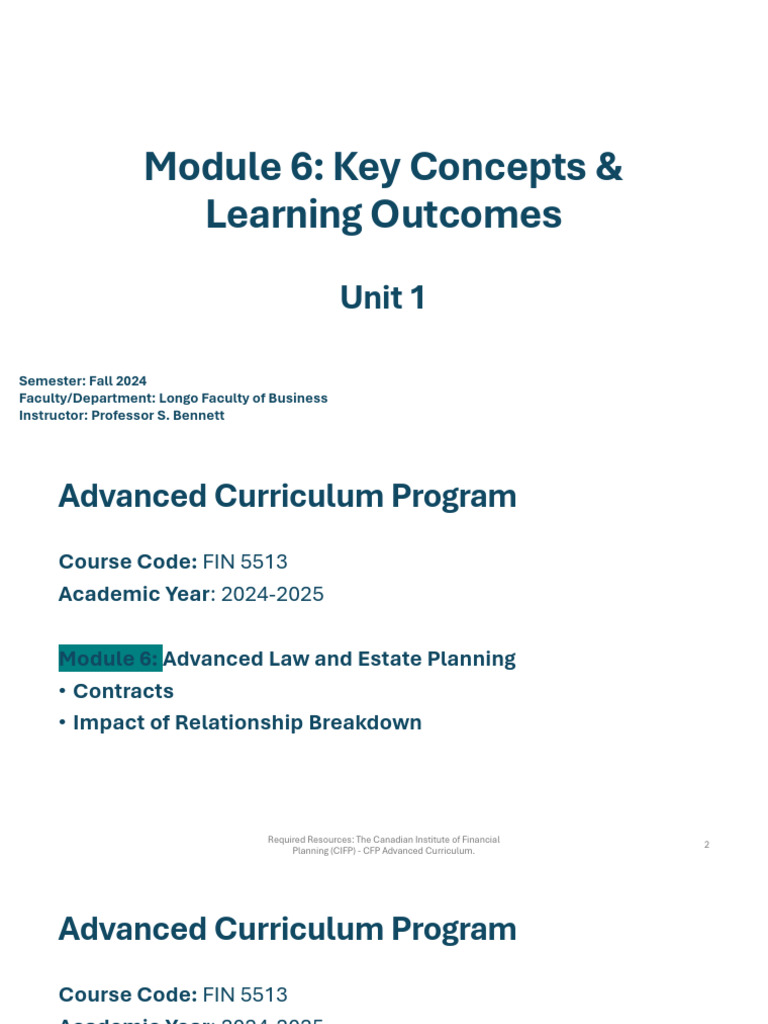 Module 6 Key Concepts - Learning Outcomes | PDF | Child Support | Estate Planning