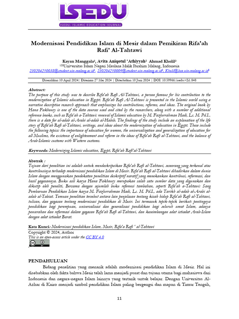Modernisasi+Pendidikan+Islam+Di+Mesir+Dalam+Pemikiran+Rifa’Ah+Rafi’+Al Tahtawi | PDF