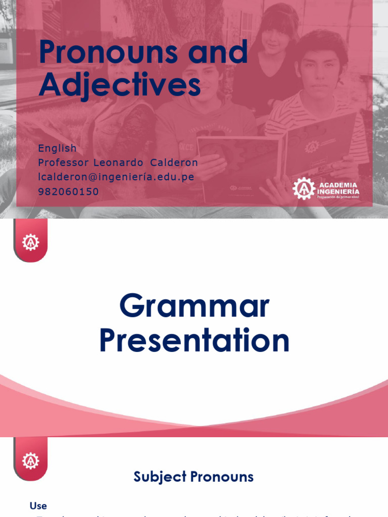 Pronouns and Adjectives Grammar Guide | PDF | Pronoun | Subject (Grammar)
