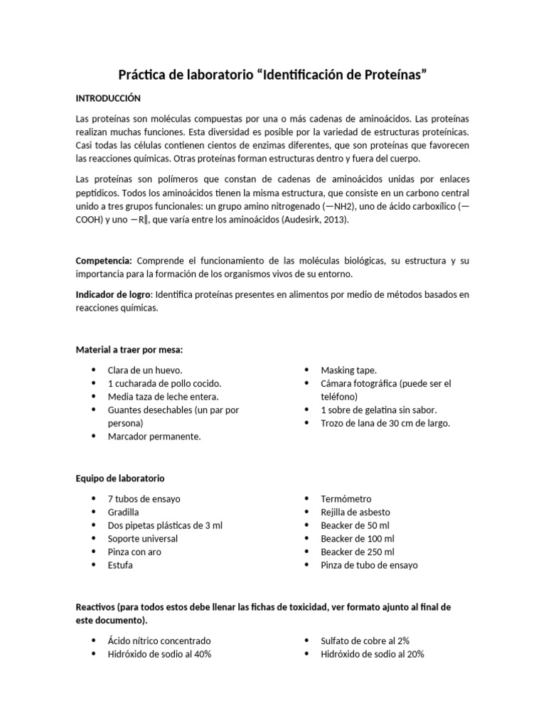 Pre laboratorio_proteínas | PDF | Hidróxido de sodio | Proteínas
