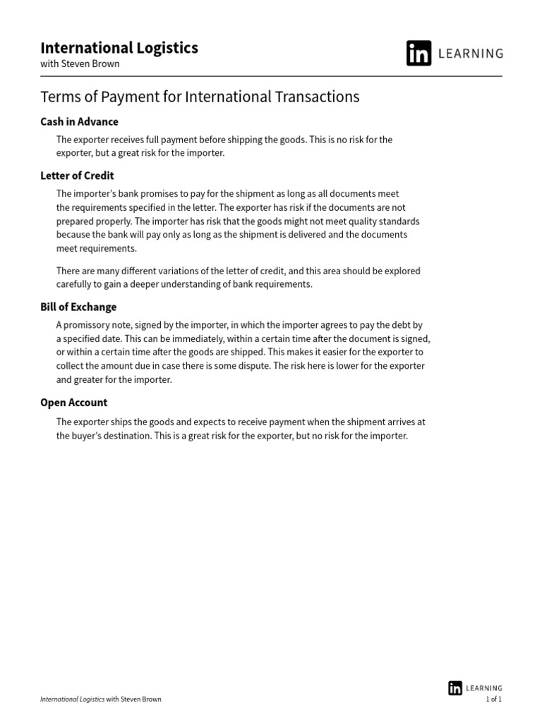 International Payment Terms Explained | PDF