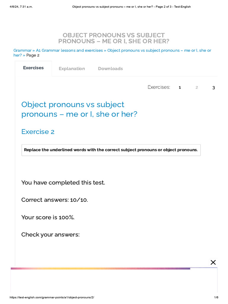 Object Pronouns Vs Subject Pronouns - Me or I, She or Her - Page 2 of 3 ...