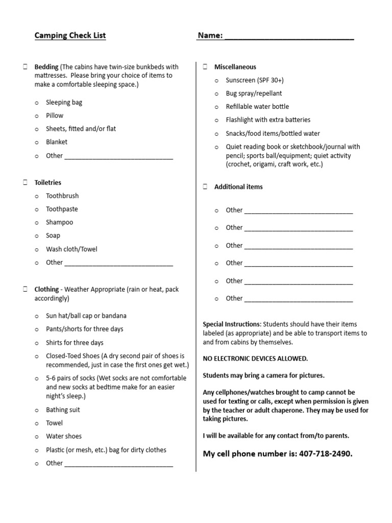 Camping Check List APRIL 2025 | PDF