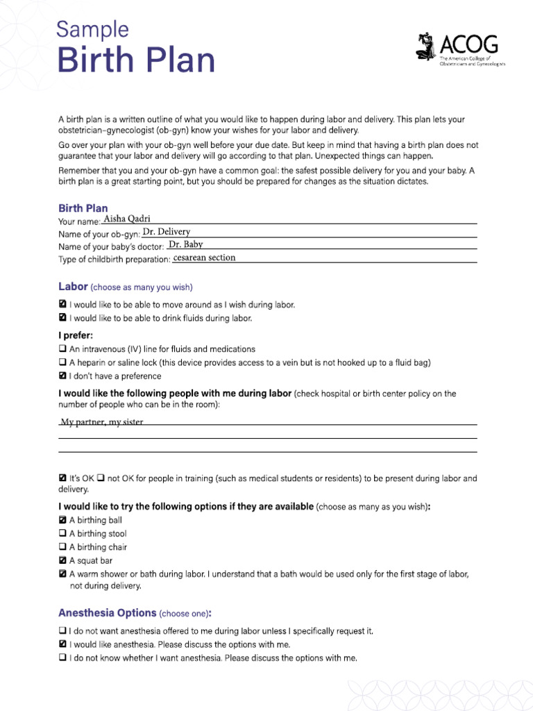 Birthing Plan | PDF