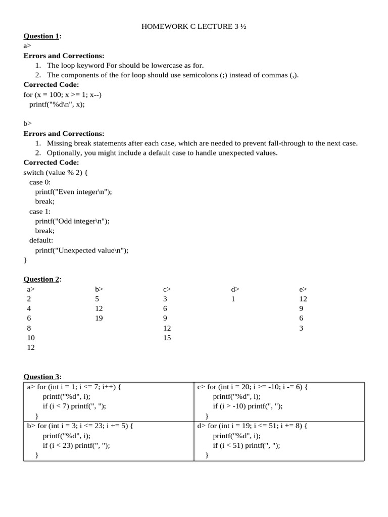 Homework C Lecture 3 | PDF | Control Flow | Integer (Computer Science)