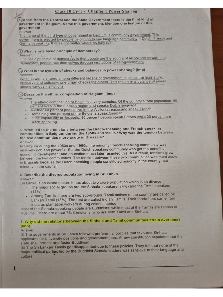 Power Sharing Class 10 Complete Notes | PDF