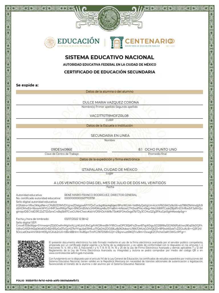 Certificado de Secundaria Erick | PDF