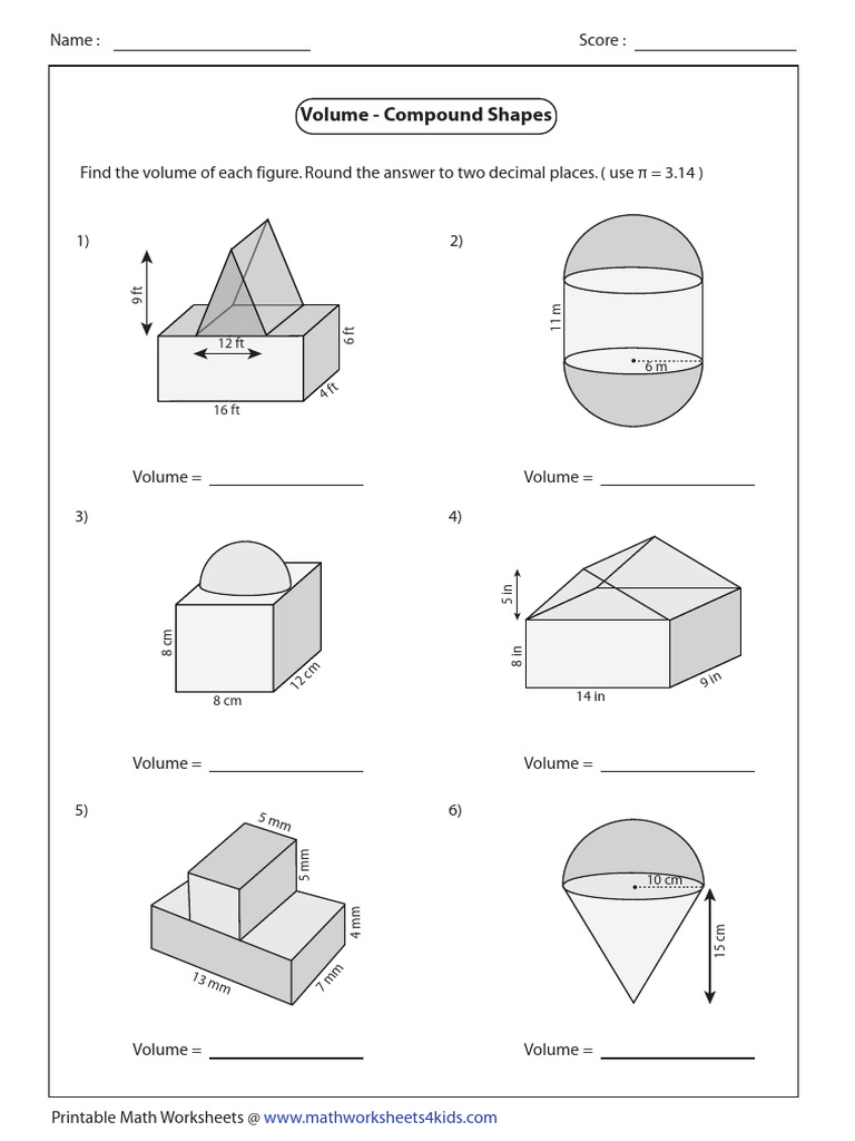 Volume of Compound Shapes Worksheet | PDF | Arithmetic | Mathematics