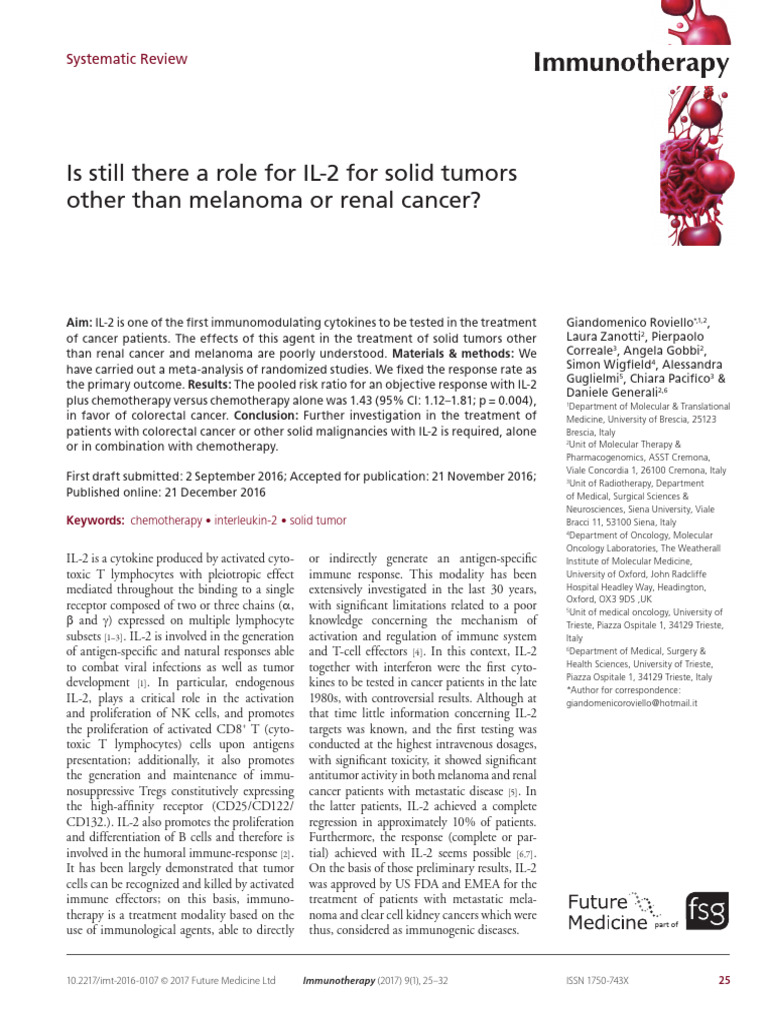 Is still there a role for IL-2 for solid tumors other than melanoma or ...