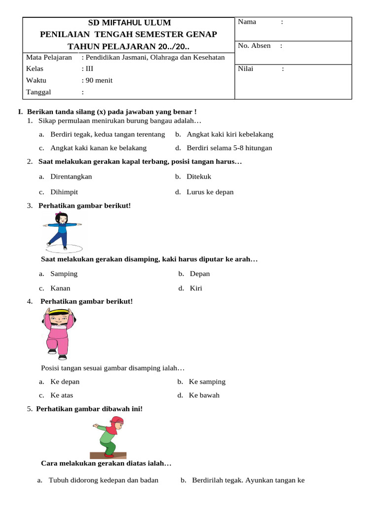 Soal PTS 2 PJOK Kelas 3 K13 (Websiteedukasi.com) | PDF