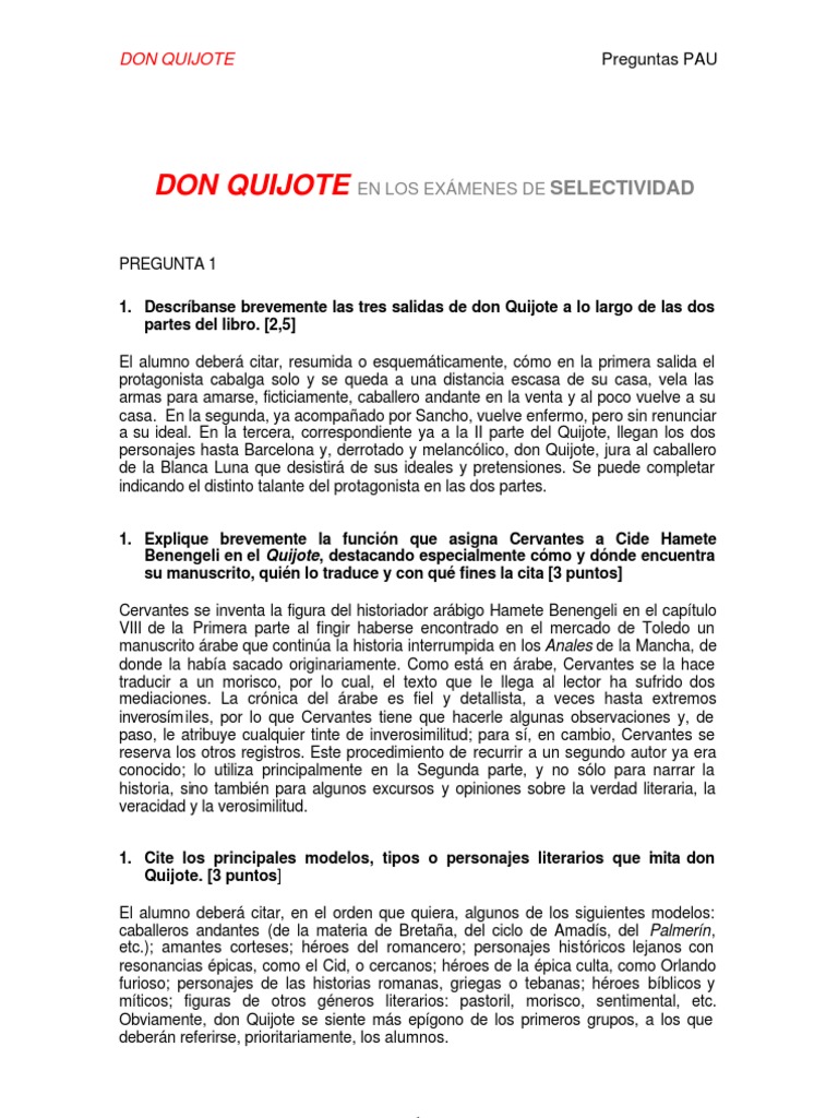 2 QUIJOTE Selectividad | PDF | Don Quijote | Miguel De Cervantes