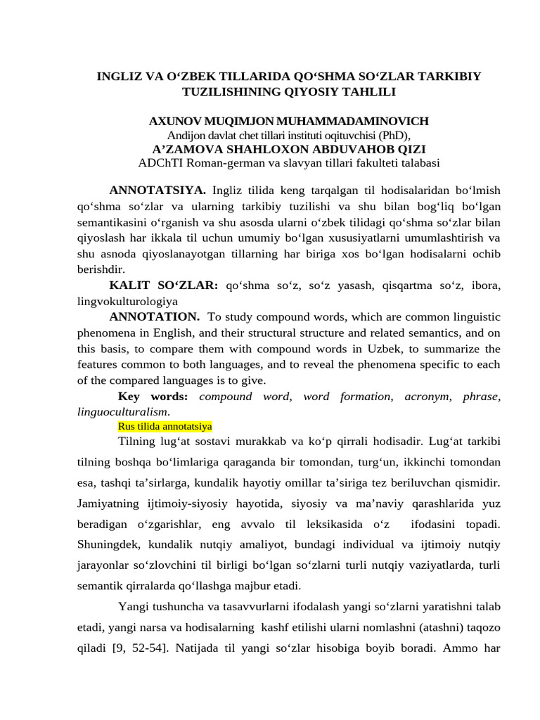 23. Azamova Shahloxon, Talaba BBBB | PDF