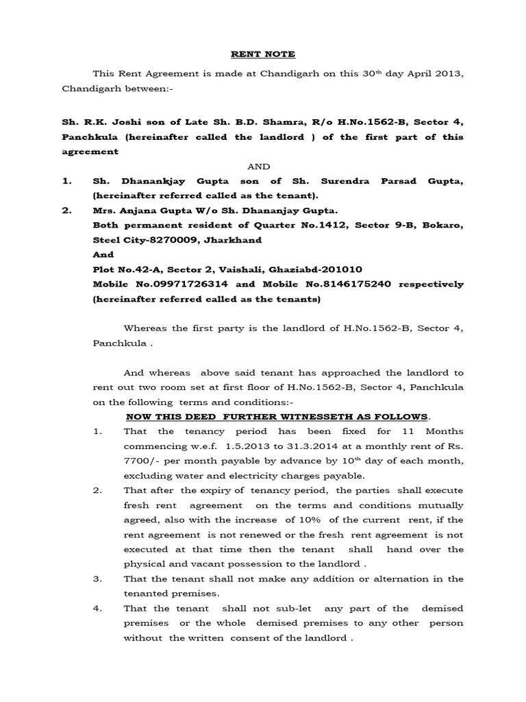 Rent Deed 1562 B | PDF | Leasehold Estate | Landlord