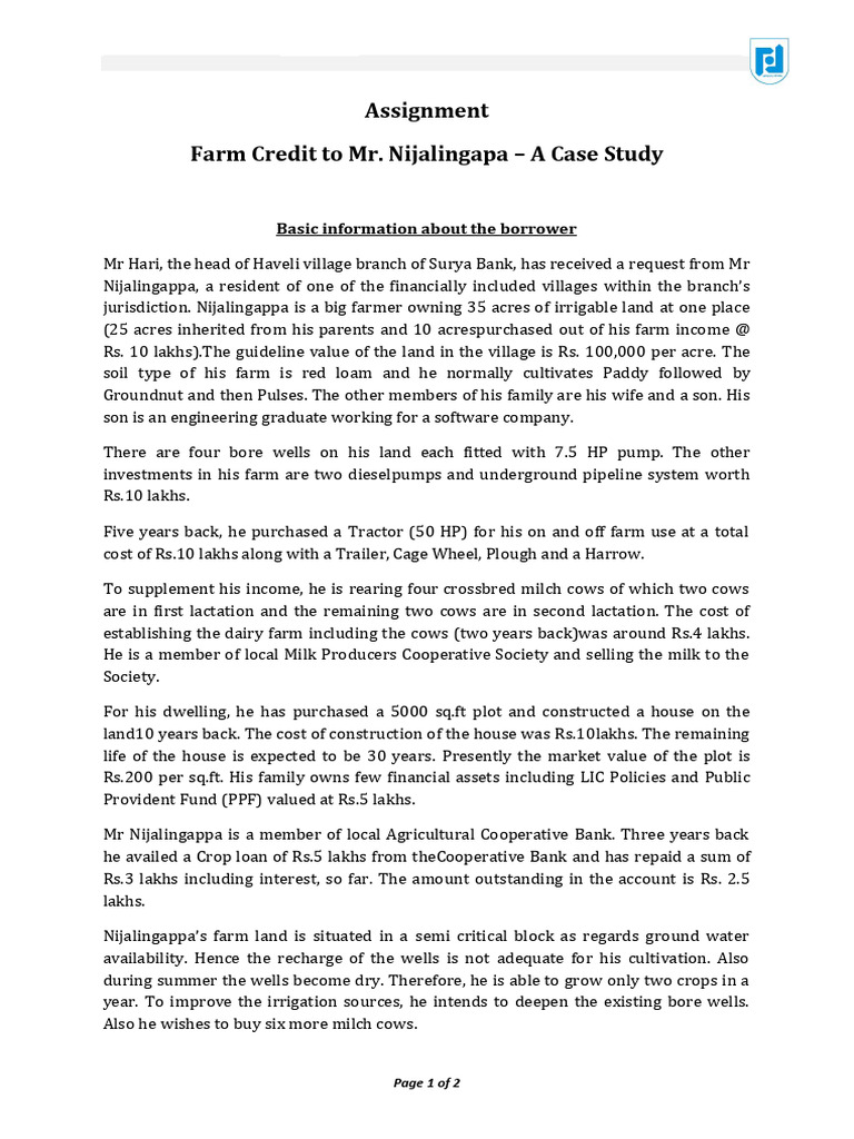 CRDMGT Assignment 3 Case On Agri Credit | PDF | Farms | Loans