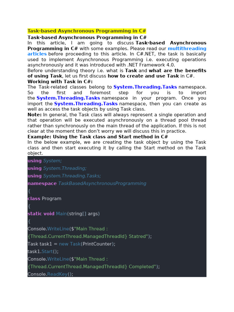 9 • Asynchronous Programming In C Pdf C Sharp Programming