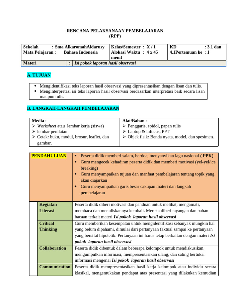 rpp b.indo akreditasi kls x | PDF
