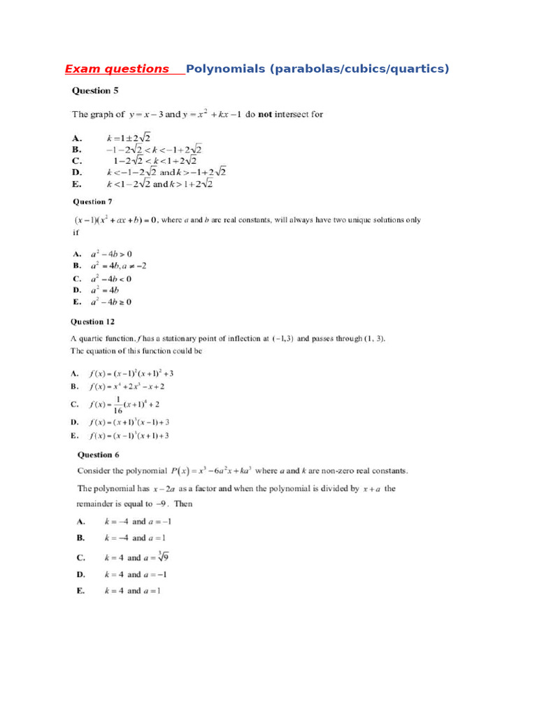 Exam Questions Polynomials | PDF