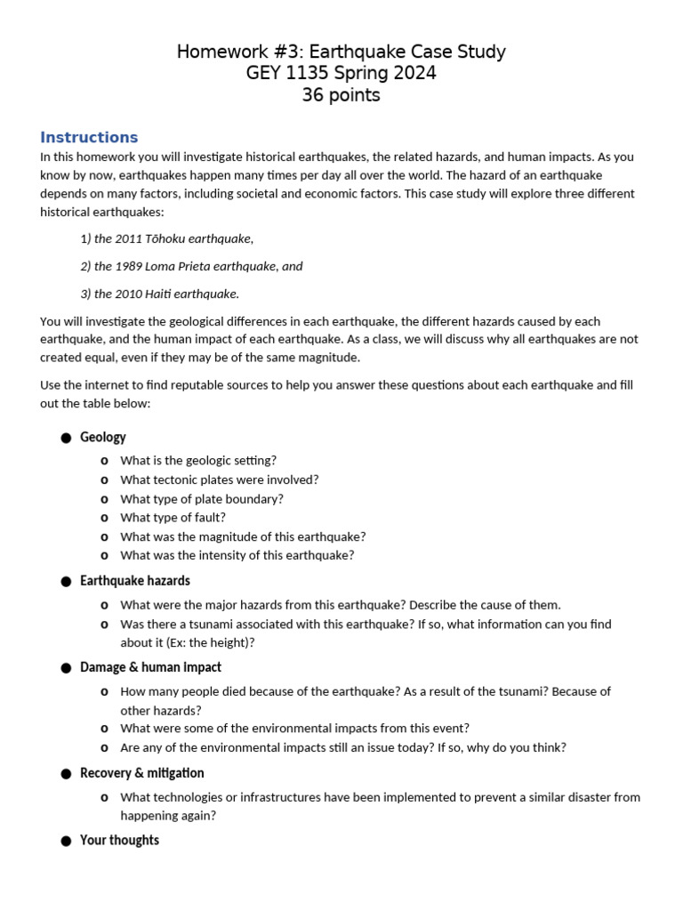 HW3 - EarthquakeCaseStudy | PDF | Earthquakes | Tsunami