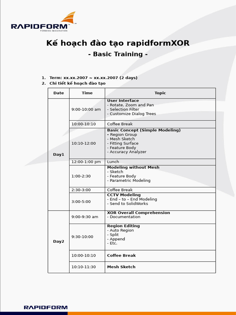 RapidformXOR Training Plan | PDF