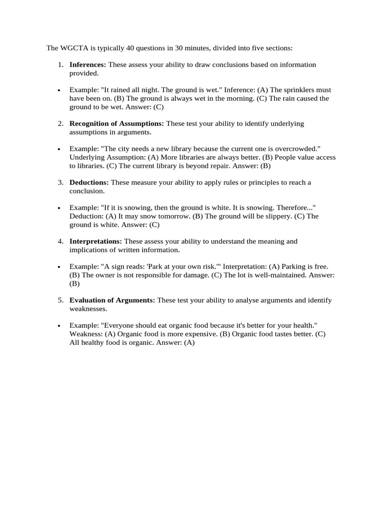 WGCTA Test Overview and Examples | PDF