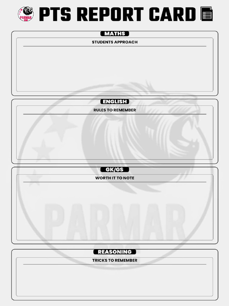 Pts Report Card (Back) | PDF