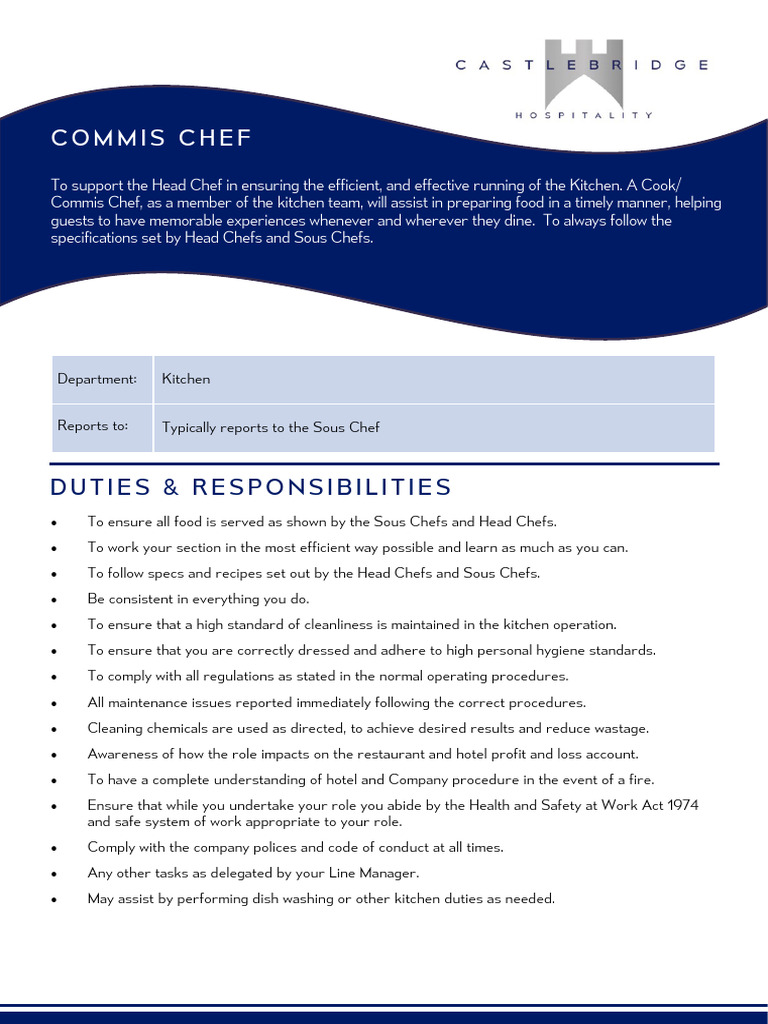 00efaca4f564-Castlebridge Job Description Commis Chef-1 | PDF | Chef