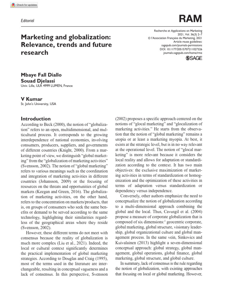 Diallo Et Al 2021 Marketing and Globalization Relevance Trends and Future Research | PDF ...