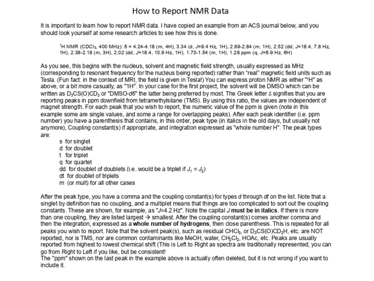 Reporting NMR Data Guidelines | PDF | Proton Nuclear Magnetic Resonance ...