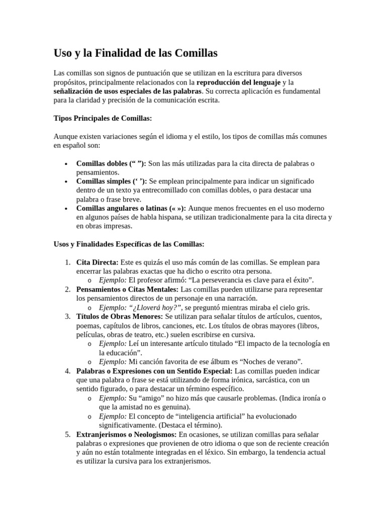 Uso y La Finalidad de Las Comillas | PDF | Comillas | Puntuación