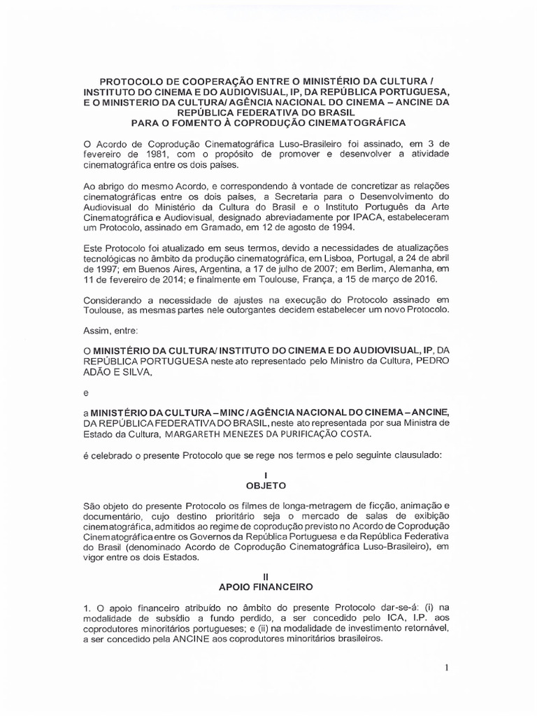 Protocolo Cooperacao MinC Ancine X Portugal Julho 2023 | PDF